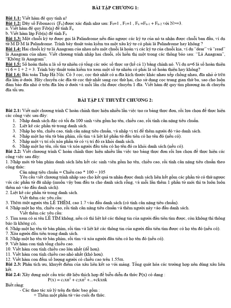 CauTrucDuLieu BaiTap | PDF