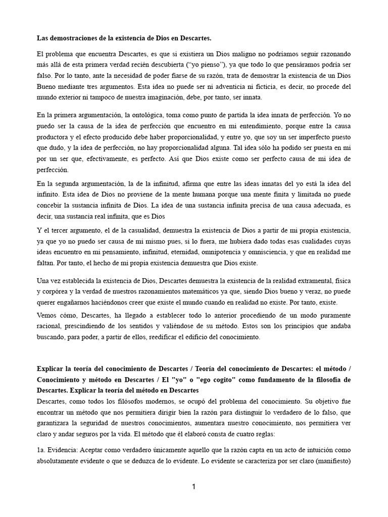 Descartes, Filosofía | PDF | René Descartes | Existencia
