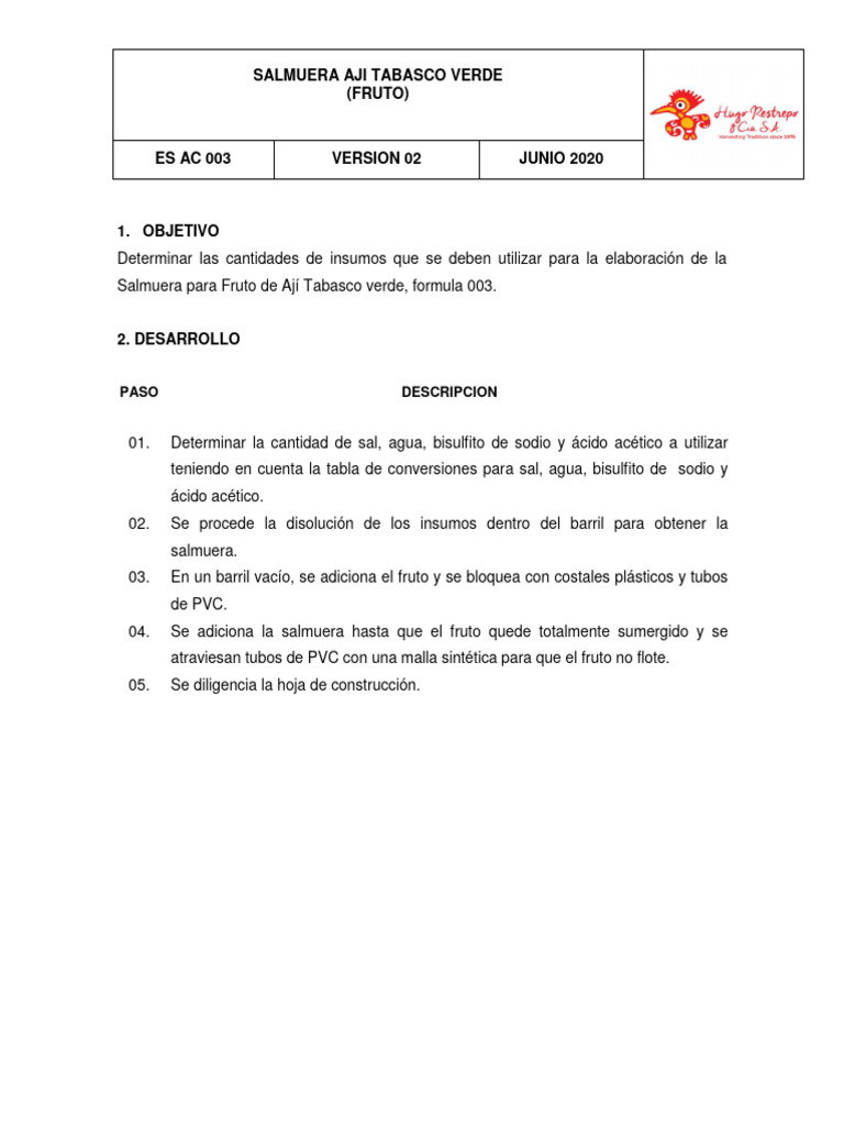 Es Ac 003 Salmuera Aji Tabasco Verde v2. | PDF | Sustancias químicas ...