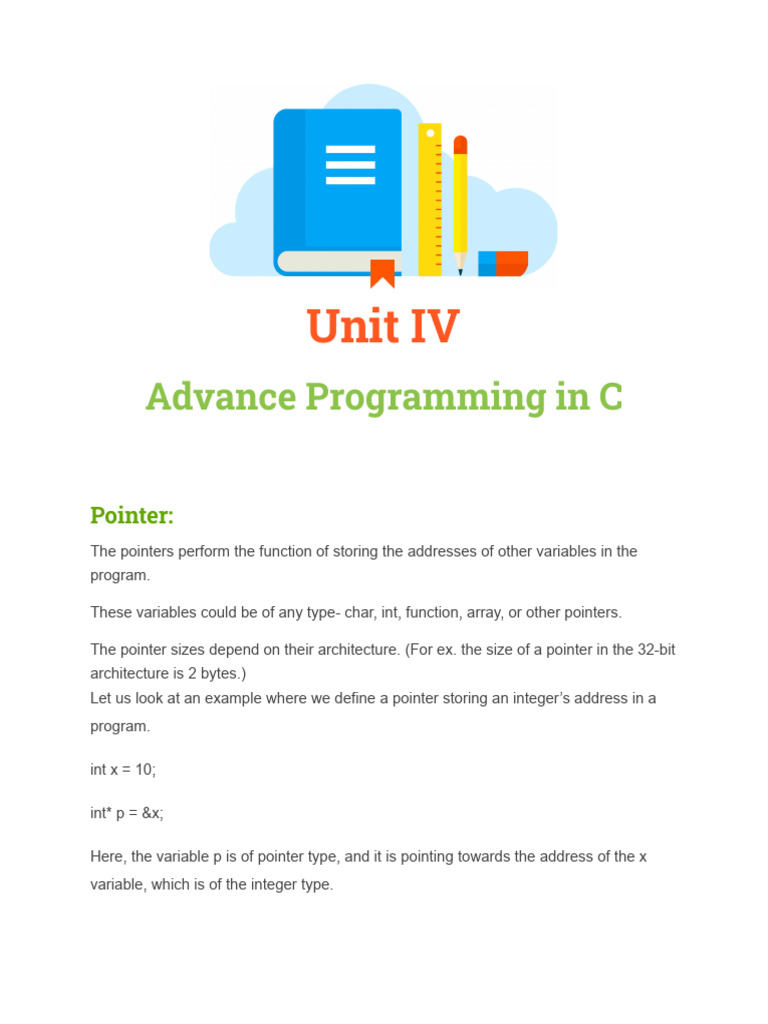 Unit Iv Prog In C Pdf Pointer Computer Programming Integer Computer Science 