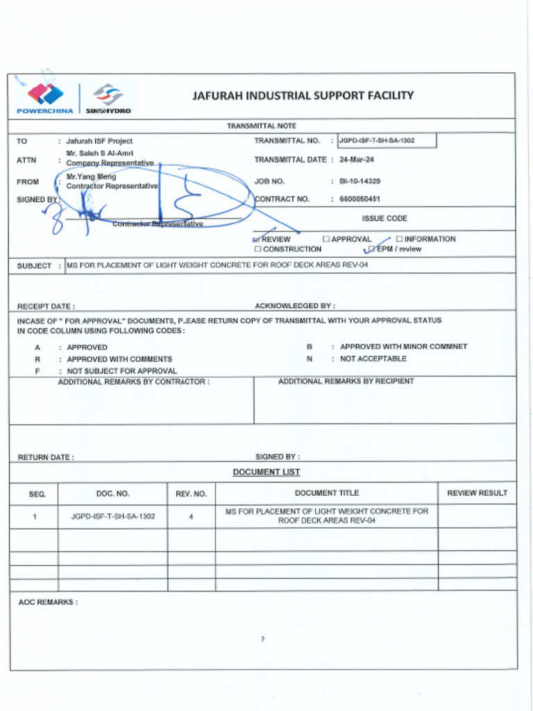Jgpd-Isf-t-sh-sa-1302-04-Ms For Placement of Light Weight Concrete For ...