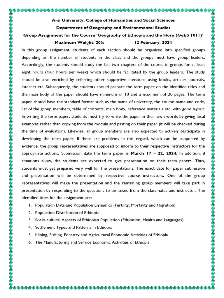 2024 GeES 1011 Group Assignment | PDF | Ethiopia | Paper