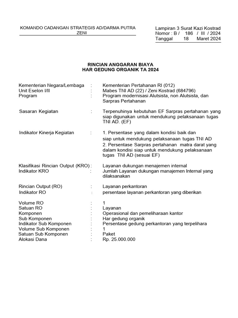 Rab Har. Gedung 2024 Zi Kostrad | PDF