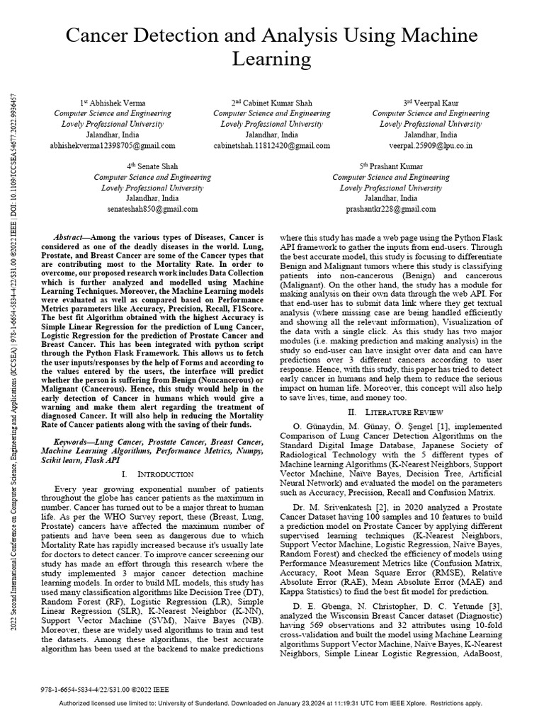 Cancer Detection and Analysis Using Machine Learning: Abstract-Among The Various Types of ...