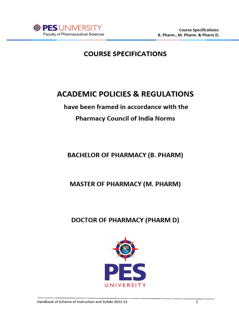 Syllabus B Pharm, M Pharm and Pharm.D Syllabus 2022 - 2023 | PDF ...