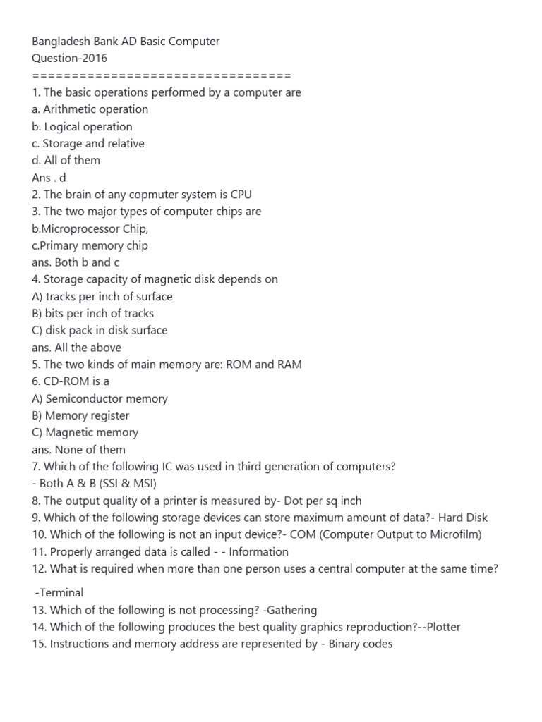 Bangladesh Bank AD Basic Computer | PDF | Computer Data Storage | Random Access Memory