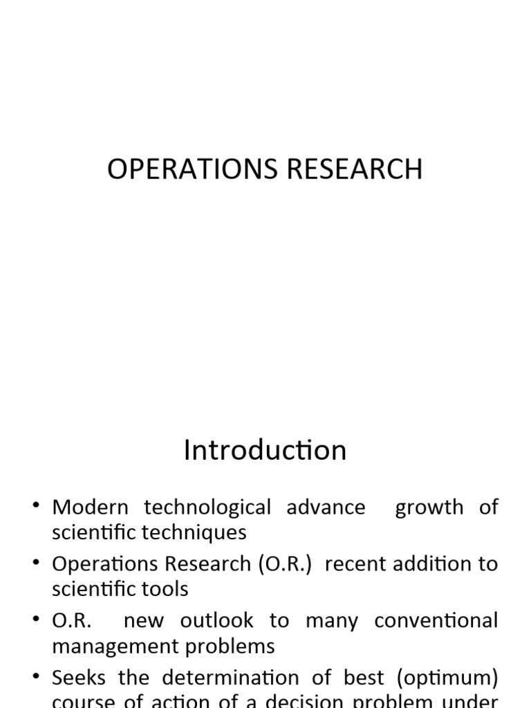 OPERATIONS RESEARCH - Introduction | PDF | Operations Research | Mathematical Optimization