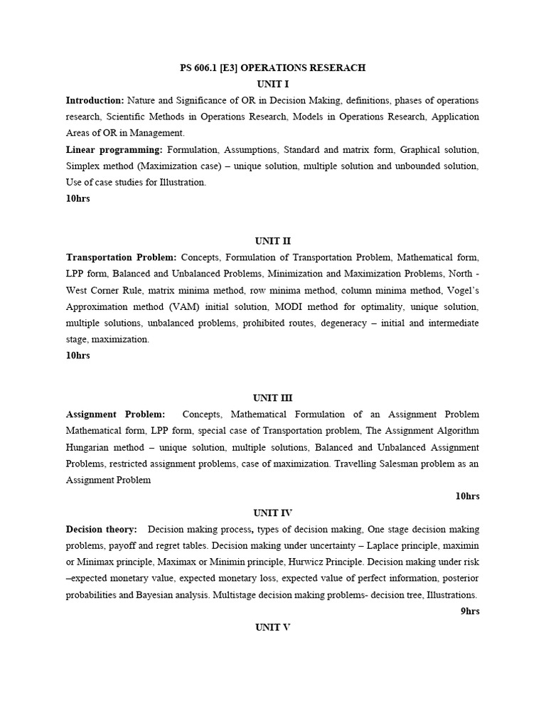 Operations_Research_Syllabus | PDF | Decision Theory | Applied Mathematics