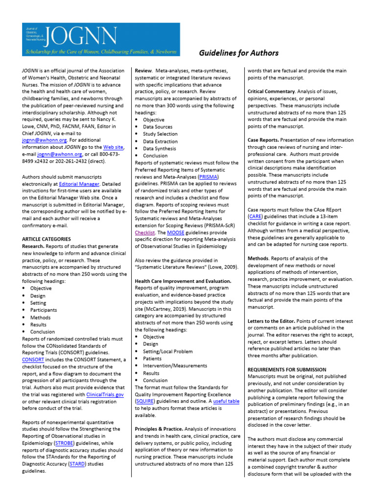 JOGNN Guidelines For Authors | Download Free PDF | Systematic Review | Inquiry
