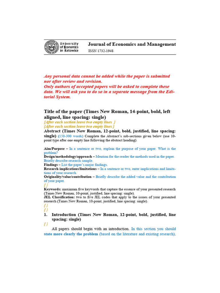 JEM Template For SUBMISSION AND REVISION | PDF | Times New Roman ...