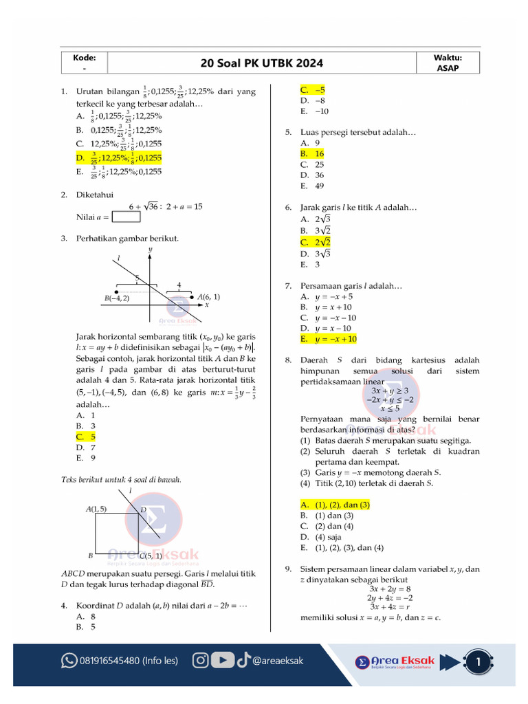 20 Soal PK Utbk 2024 | PDF