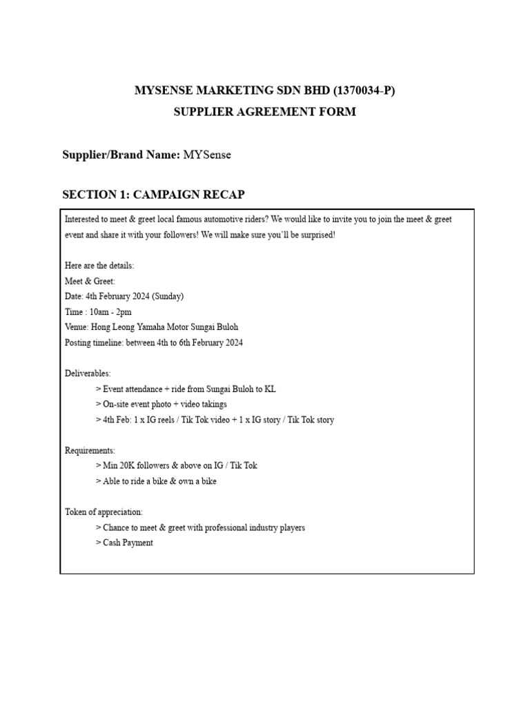 Im Influencer Agreement Riding 4th Feb Pdf Business