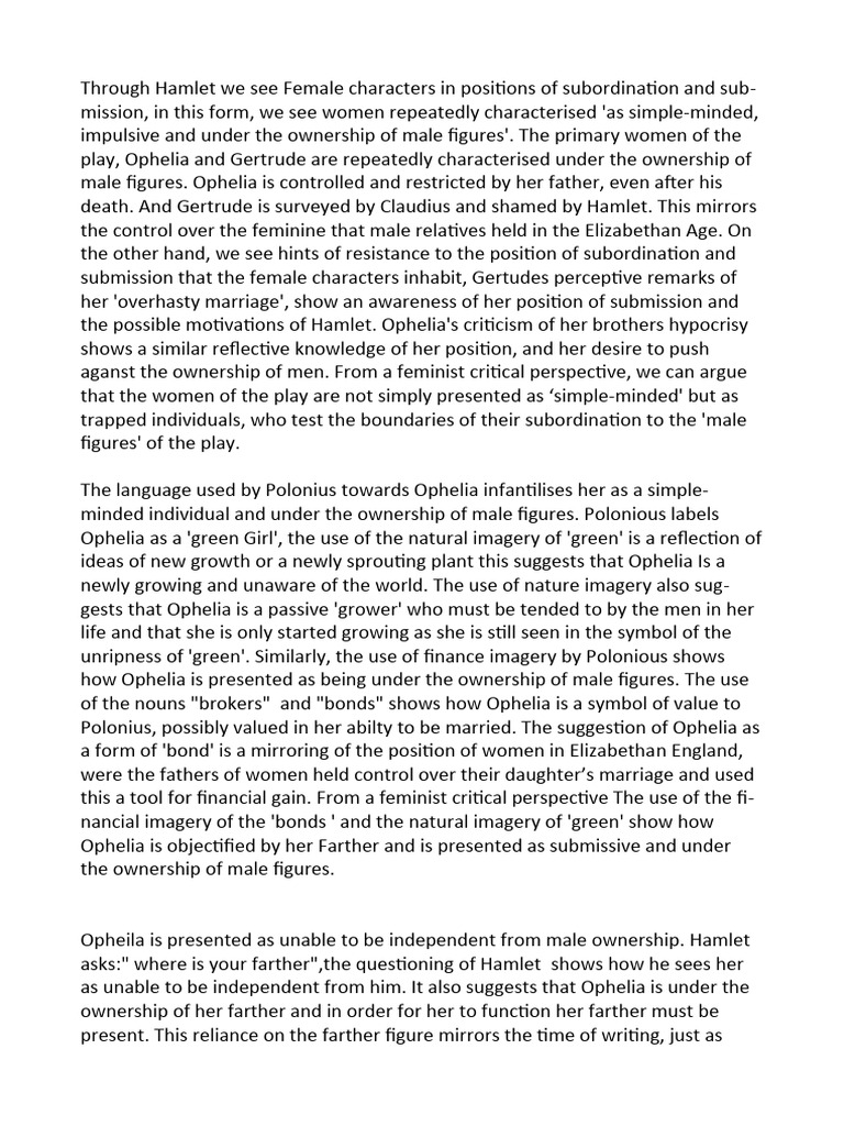 Feminine Subordination in Hamlet | PDF | Hamlet