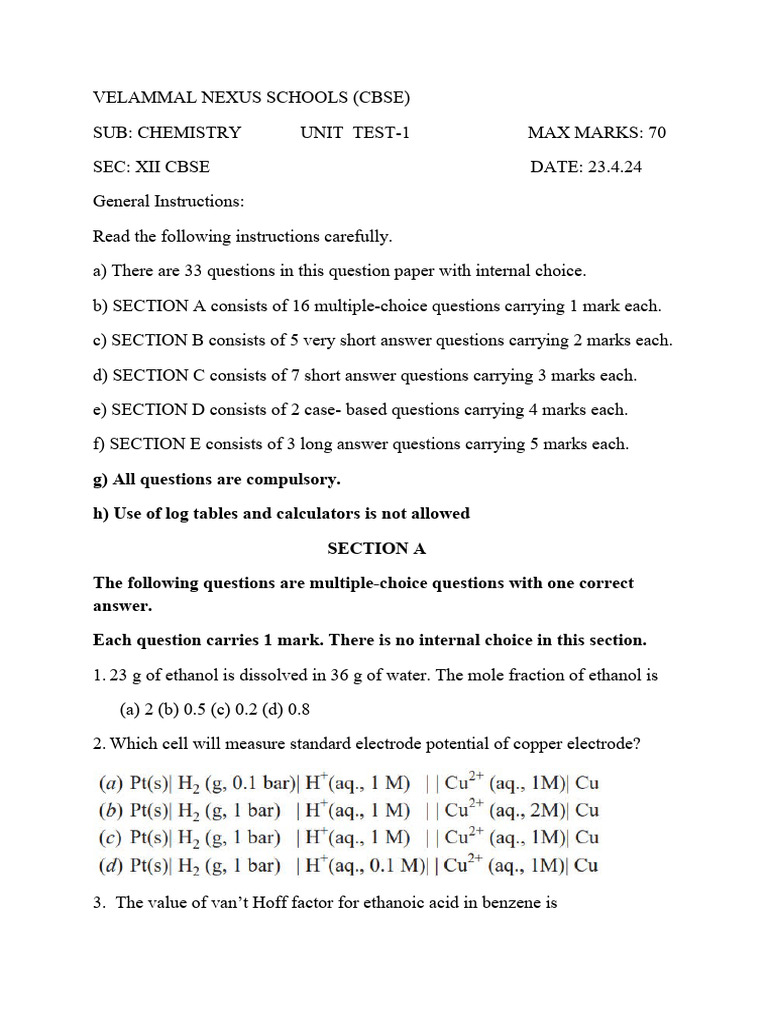 Vel Mel Unit Test 1 Soln, Ele, Halo QN Paper | PDF | Redox | Chemical ...