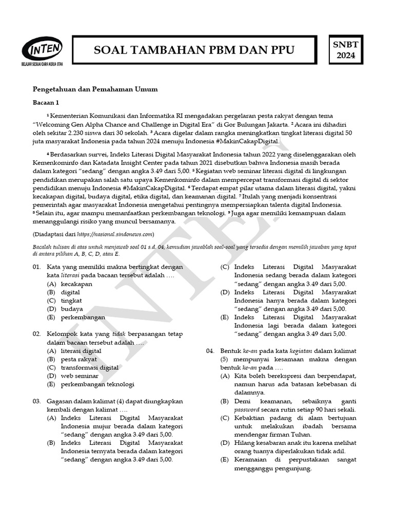 Soal Tambahan Pkmb-Ppu 2024 | PDF