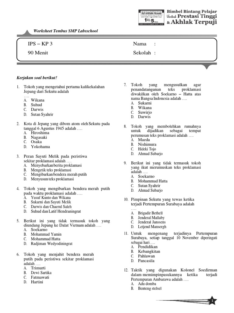 3. Tembus SMP Labschool [IPS-Proklamasi Dan Usaha Mempertahankan Kemerdekaan]_KP 3 | PDF