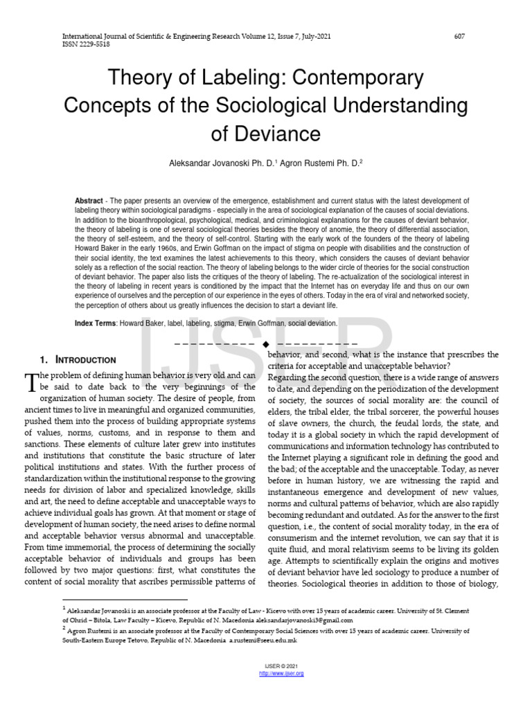 Labeling Theory in Sociological Context | PDF | Deviance (Sociology ...