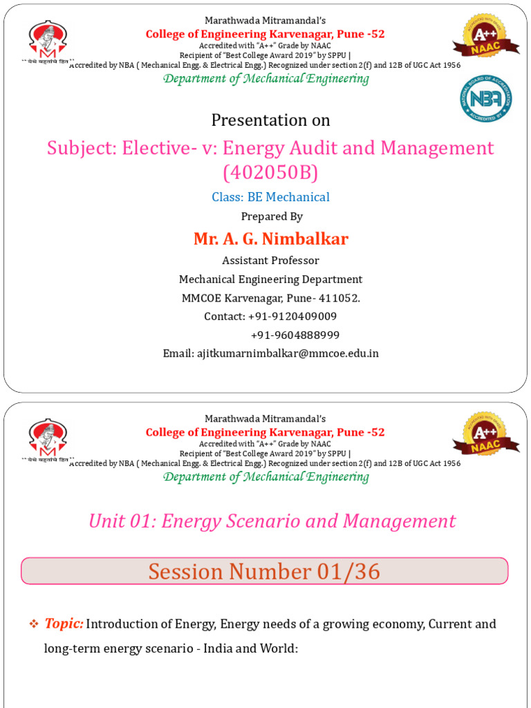 Unit 01 - Unit I Energy Scenario and Management - PPT - EAM - AGN ...