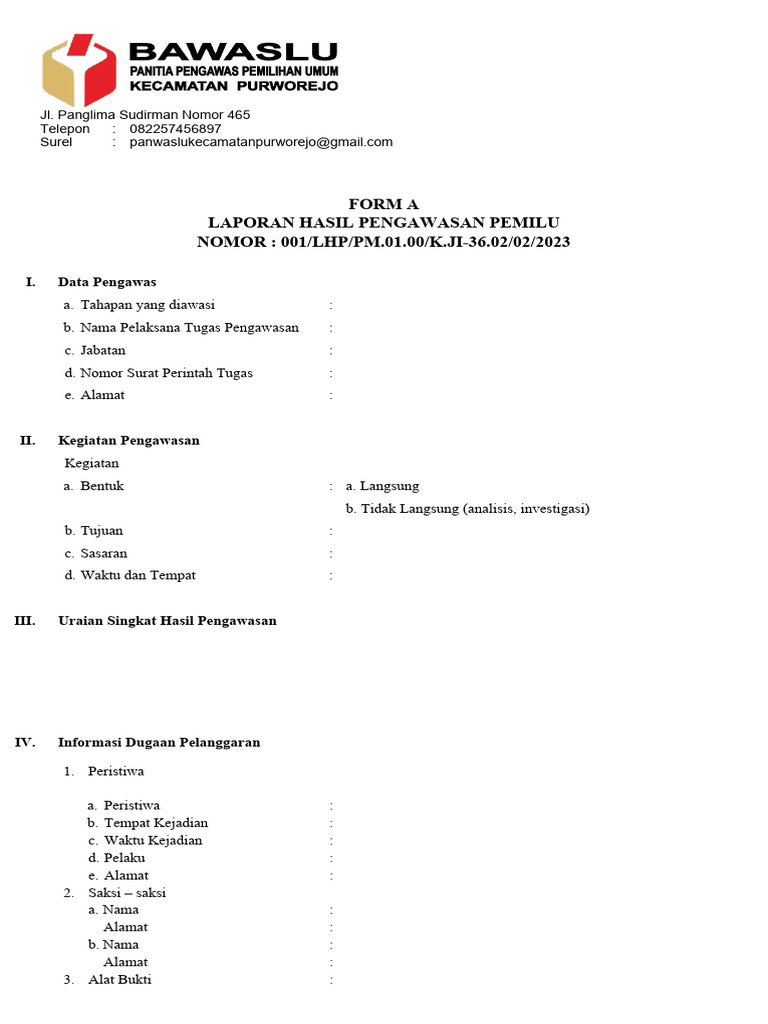 FORMULIR MODEL A | PDF