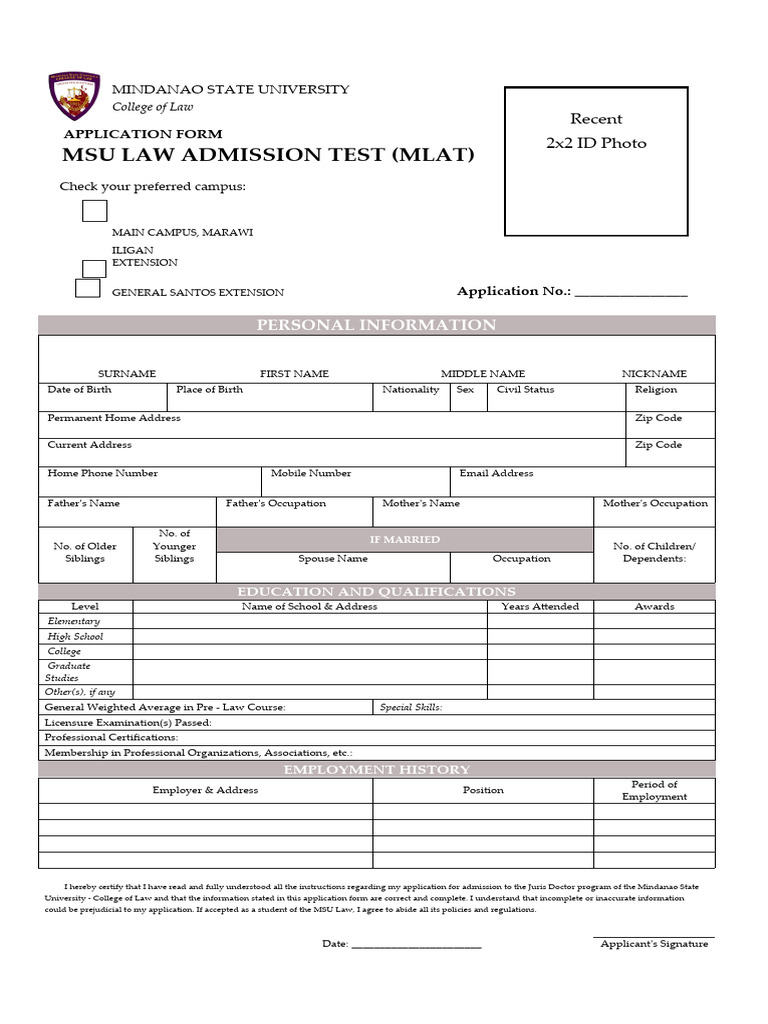 Mlat Form 2022 2023 Admission | PDF | Law School