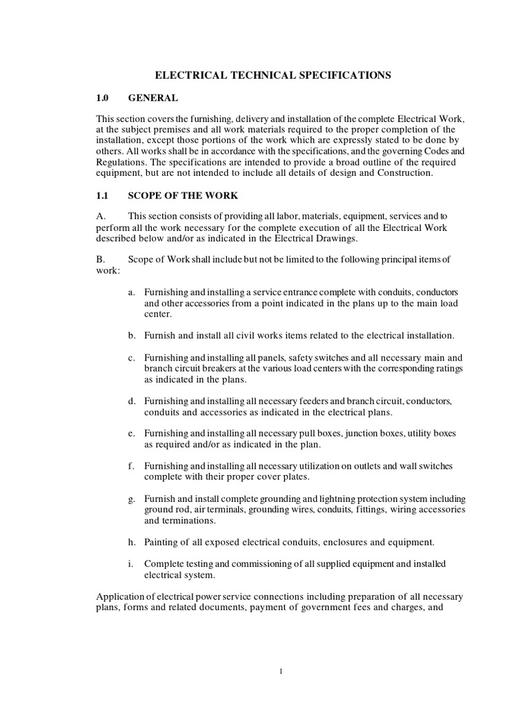 Electrical Technical Specifications - 1 | PDF | Electrical Wiring | Wire