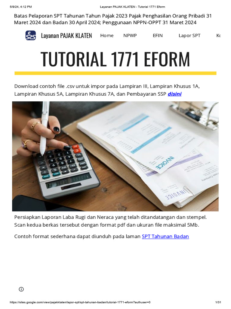 Layanan PAJAK KLATEN - Tutorial 1771 Eform | PDF | Bisnis | Komputer