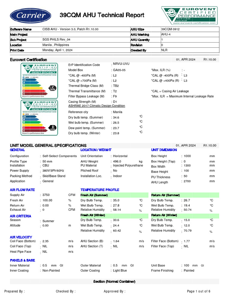 AHU Report | PDF | Mechanical Engineering | Physical Quantities
