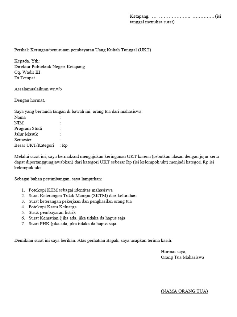 Surat Permohonan Penurunan UKT | PDF