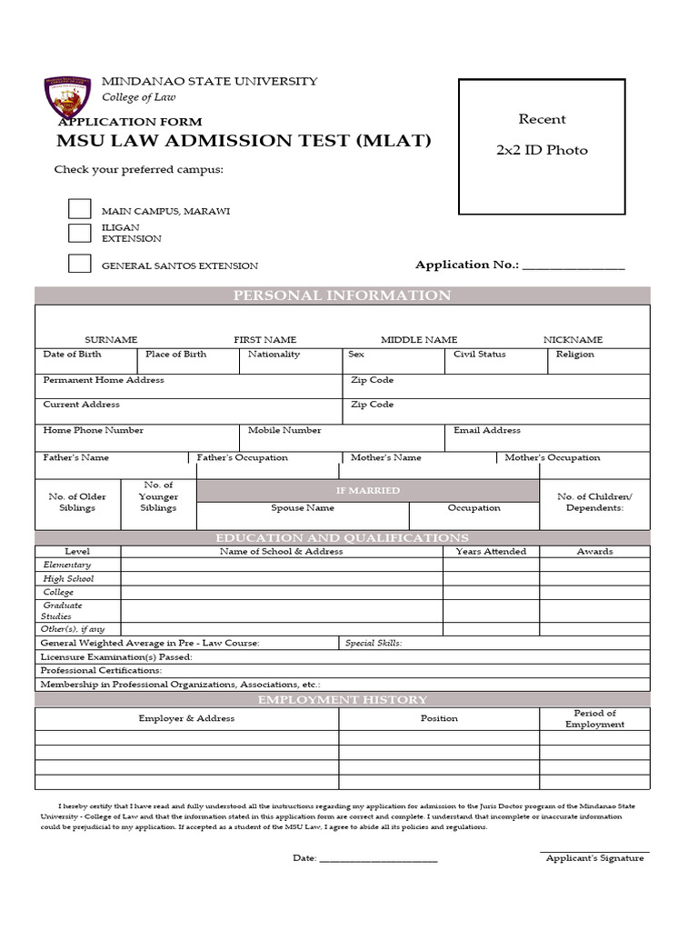 Mlat-Form - 2022-2023 Admission | Download Free PDF | Law School