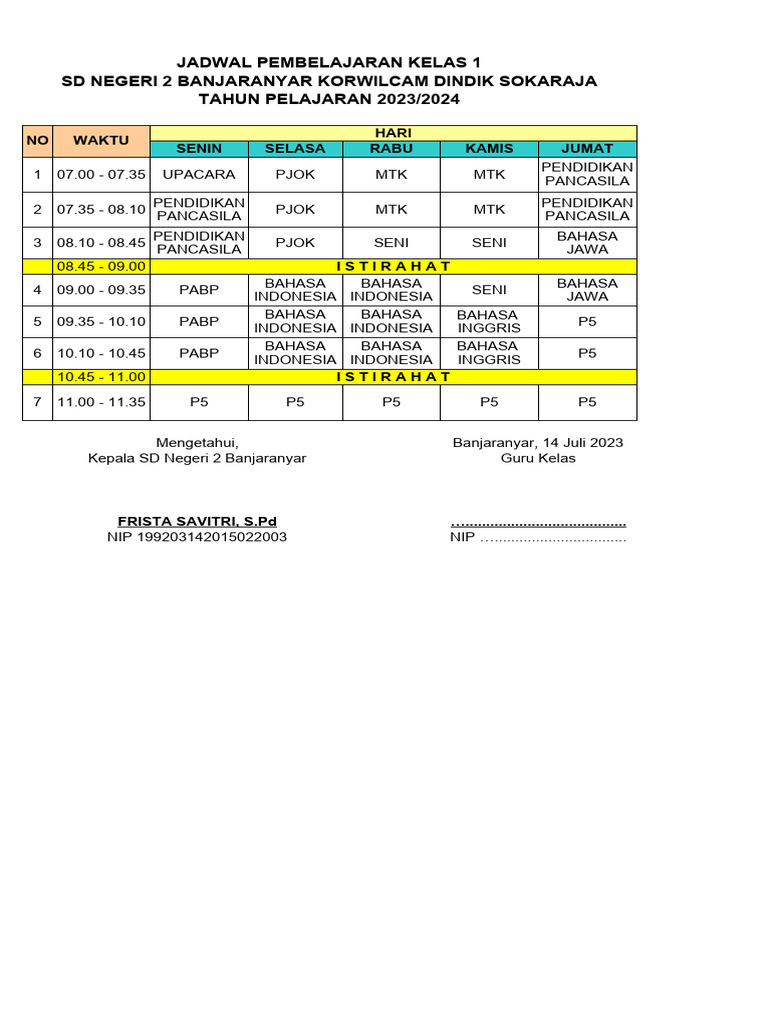 Jadwal Pembelajaran | PDF