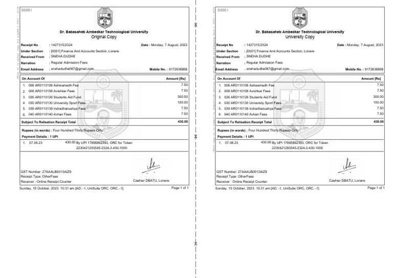 Receipt Re - Enrollment | PDF | Payments | Receipt