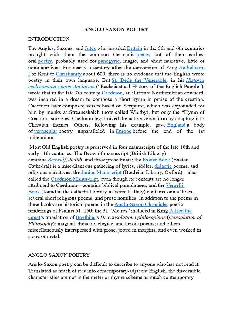ANGLO SAXON POETRY | PDF | Poetry | Metre (Poetry)