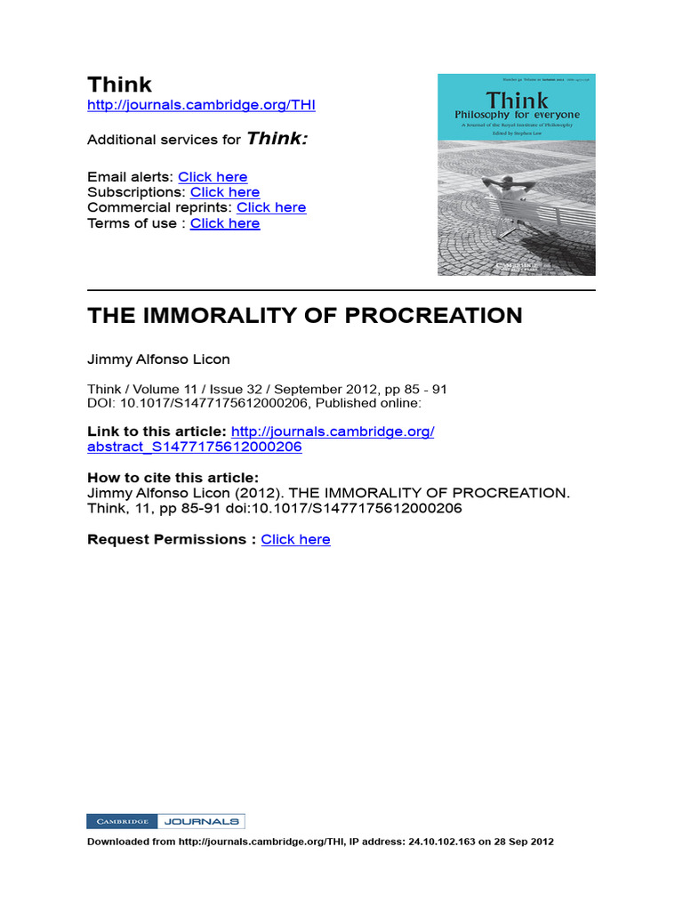 Jimmy Alfonso Licon - The Immorality of Procreation | PDF | Informed ...