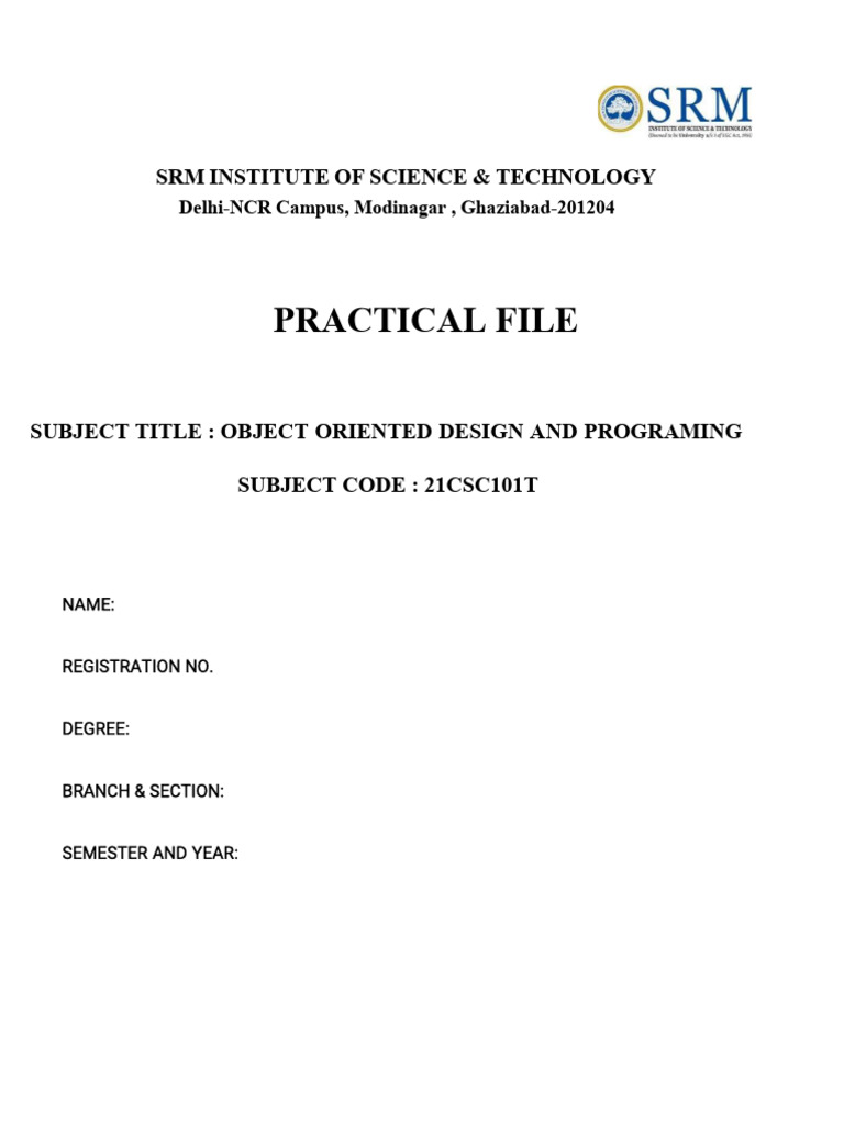 Oodp Practical File | PDF | C++ | Namespace