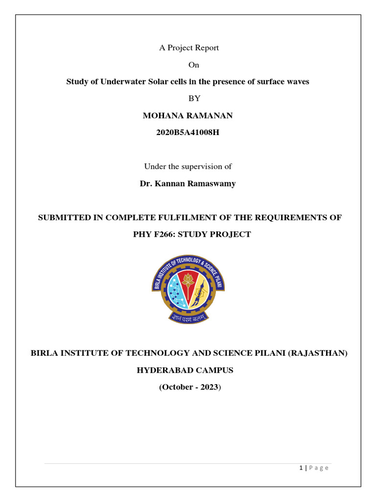 Study of Underwater Solar Cells in The Presence of Surface Waves ...