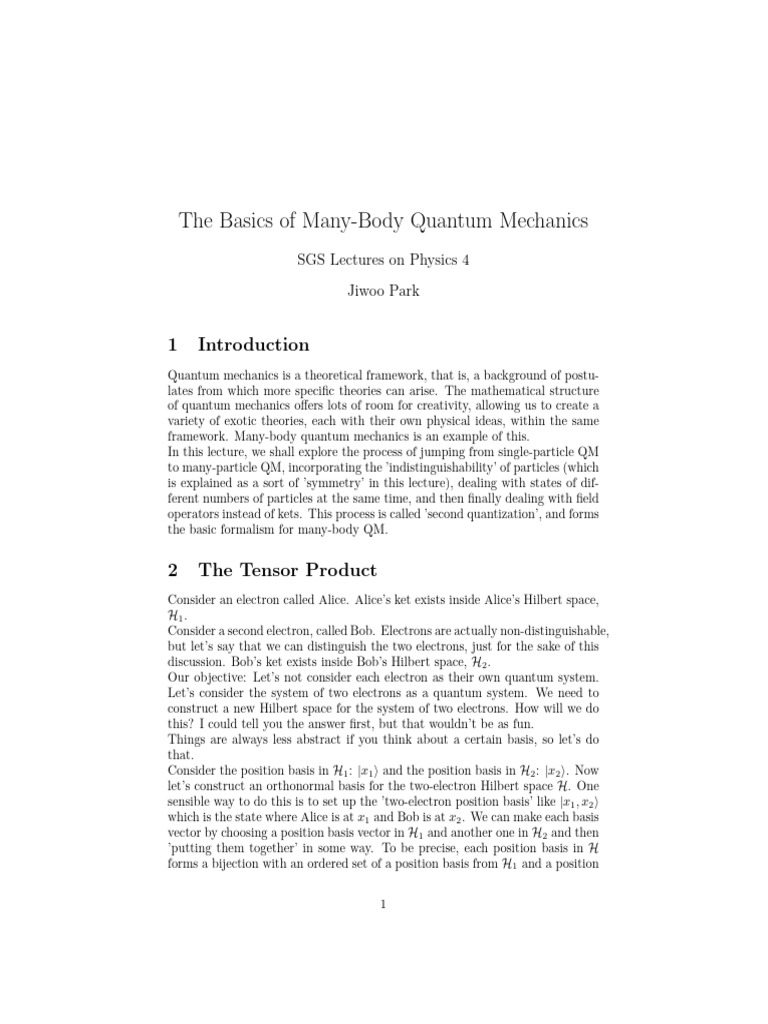 Introduction to Many-Body Quantum Mechanics | PDF | Hamiltonian ...