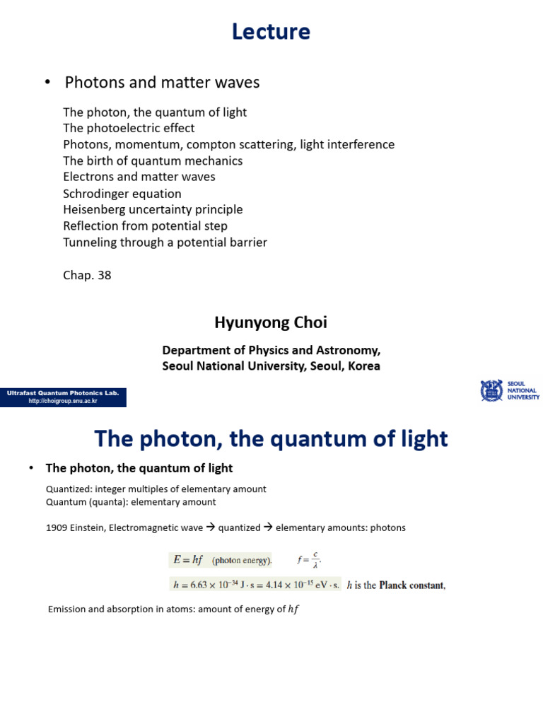 Lecture18 - Photons and Matter Waves - Upload | PDF | Photon | Photoelectric Effect
