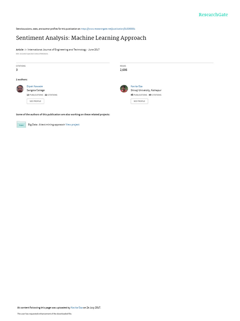 Sentiment Analysis Machine Learning | PDF | Computing | Information Science
