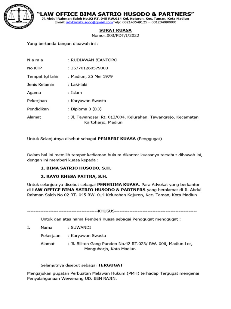 Surat Kuasa PMH | PDF