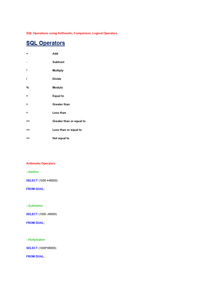 SQL Operators | PDF | Computer Science | Software Engineering