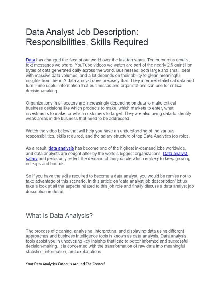 Data Analyst Information | Download Free PDF | Data Analysis | Intelligence Analysis