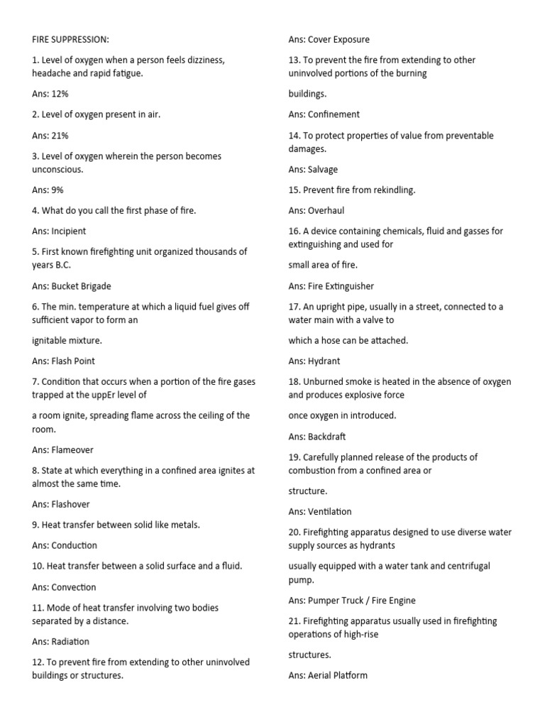 Fire Suppression-Foe Reviewer | PDF | Firefighting | Fires