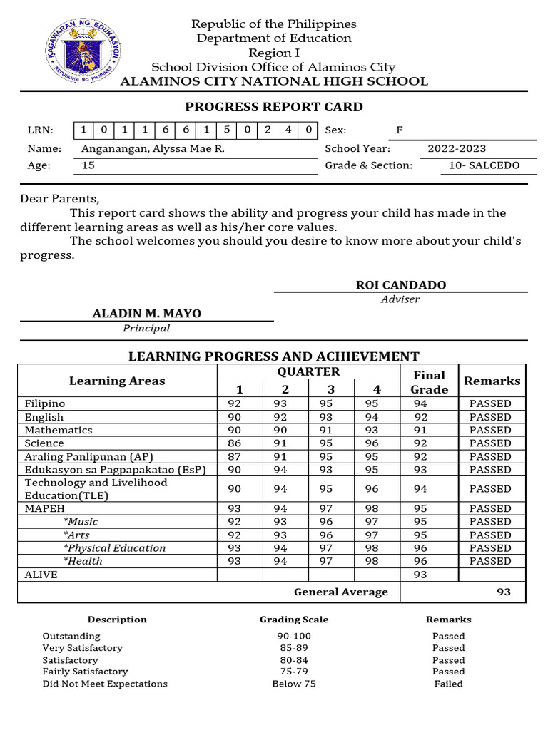K To 12 Form 138 Report Card | Download Free PDF | Psychology ...