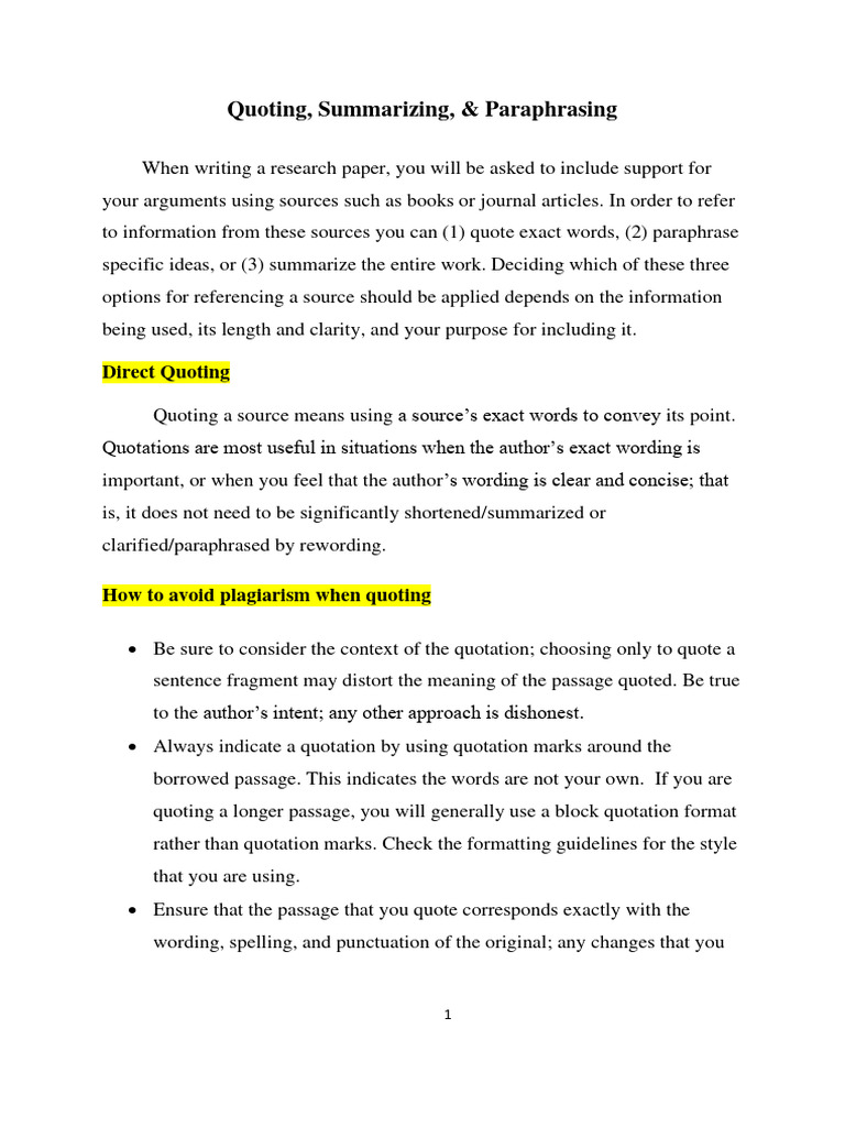 Quoting, Paraphrasing and Summarizing | PDF | Ellipsis | Information