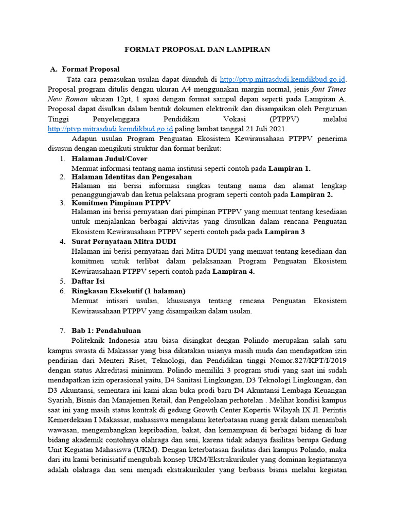 2 Format Proposal Dan Lampiran Program Penguatan Ekosistem Kewirausahaan | PDF