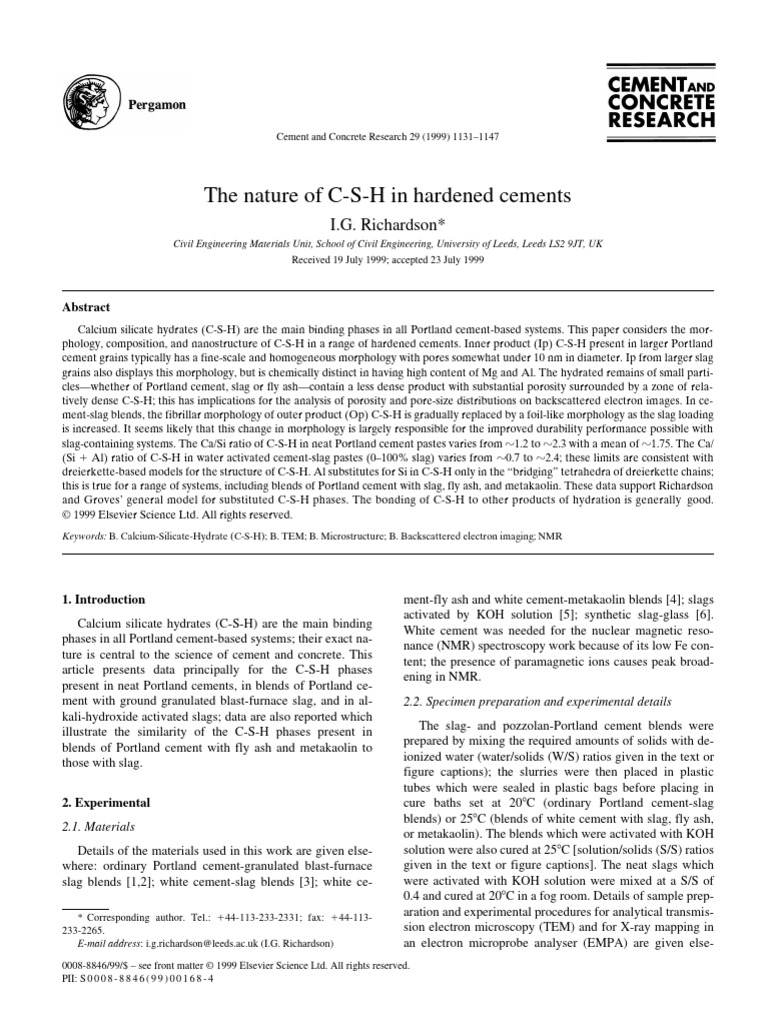 The Nature of C-S-H in Hardened Cements | PDF | Scanning Electron ...