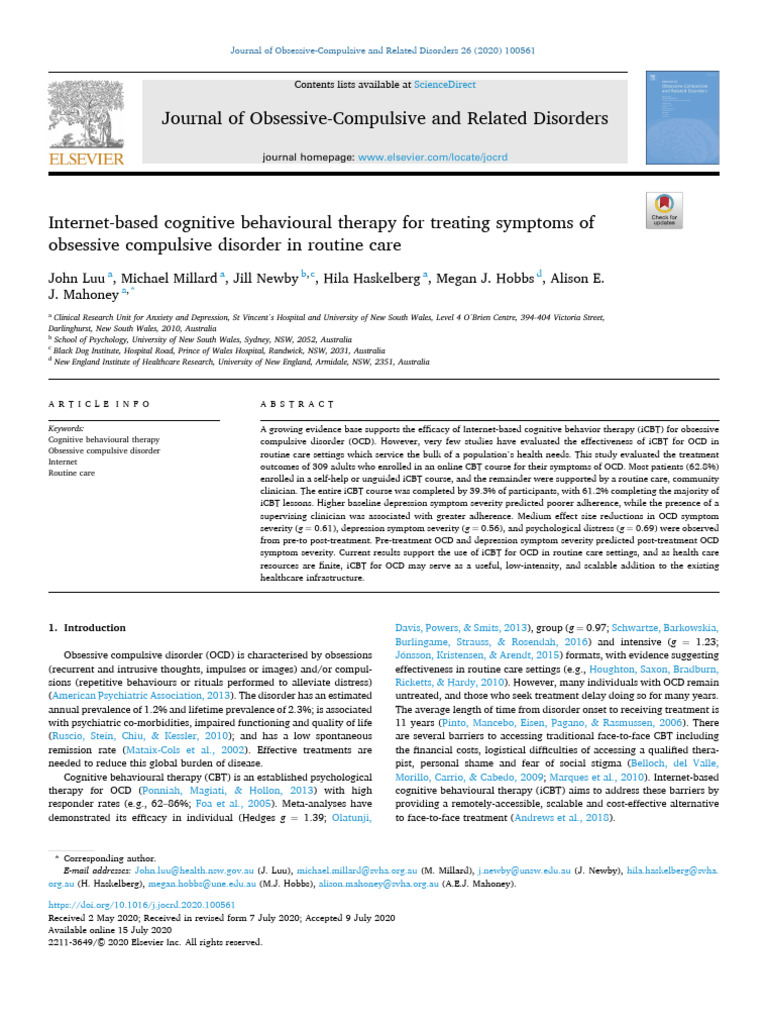Paper OCD Treatment 5 | PDF | Cognitive Behavioral Therapy | Obsessive ...