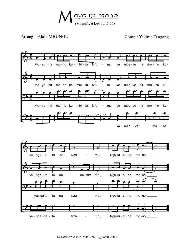 Moyo Na Mono - Yakime - Arr Alain Mbungu | PDF