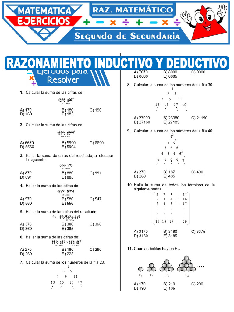Razonamiento Inductivo y Deductivo para Segundo Grado de Secundaria | PDF