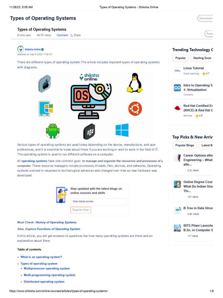 Types of Operating Systems - Shiksha Online | PDF | Operating System ...